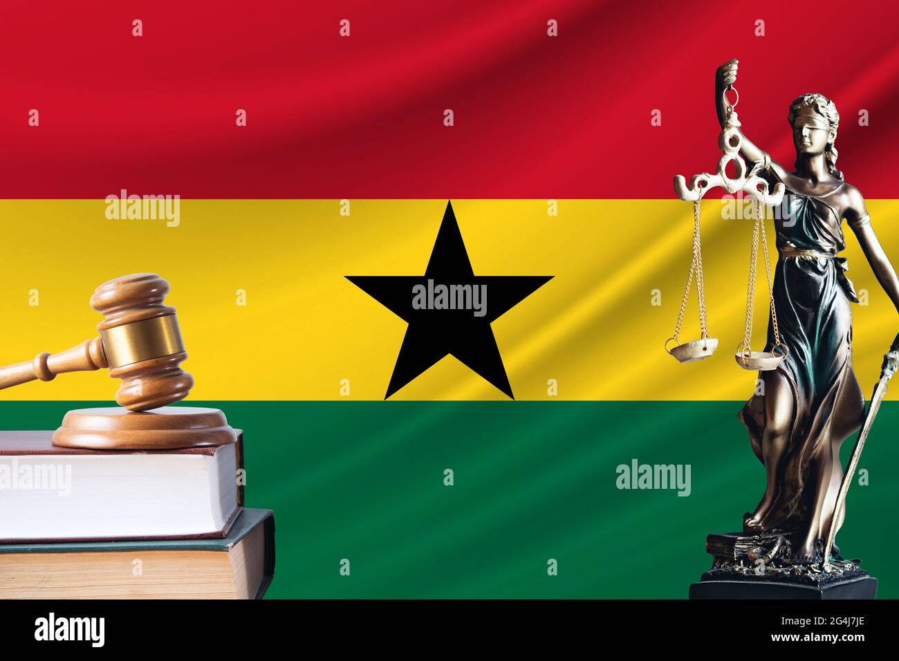 Law and justice in Ghana. Statue of themis and the gavel of the judge ...