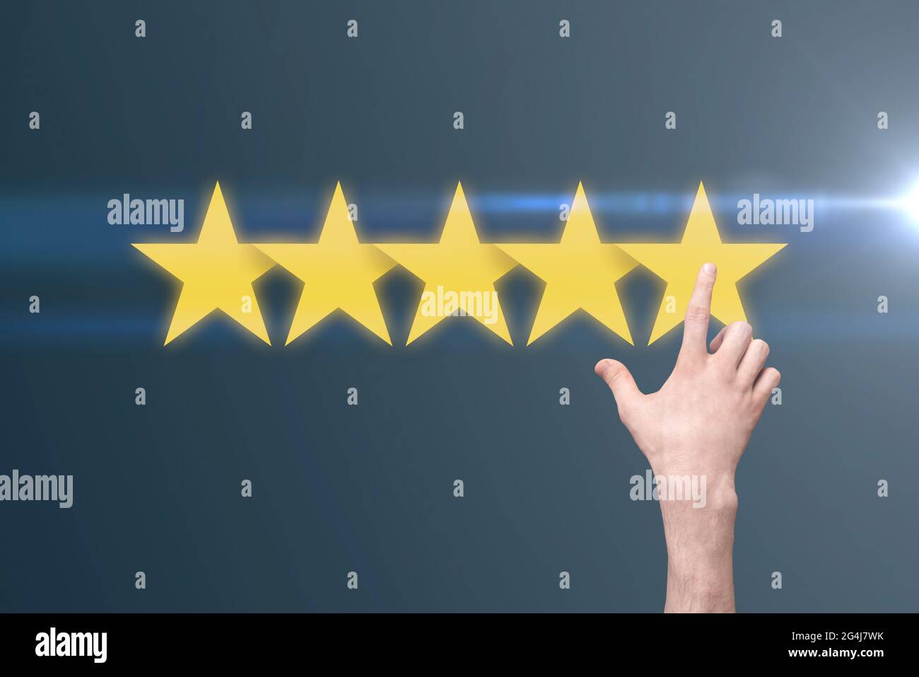 finger hand gives the five star raiting, user satisfaction concept ...