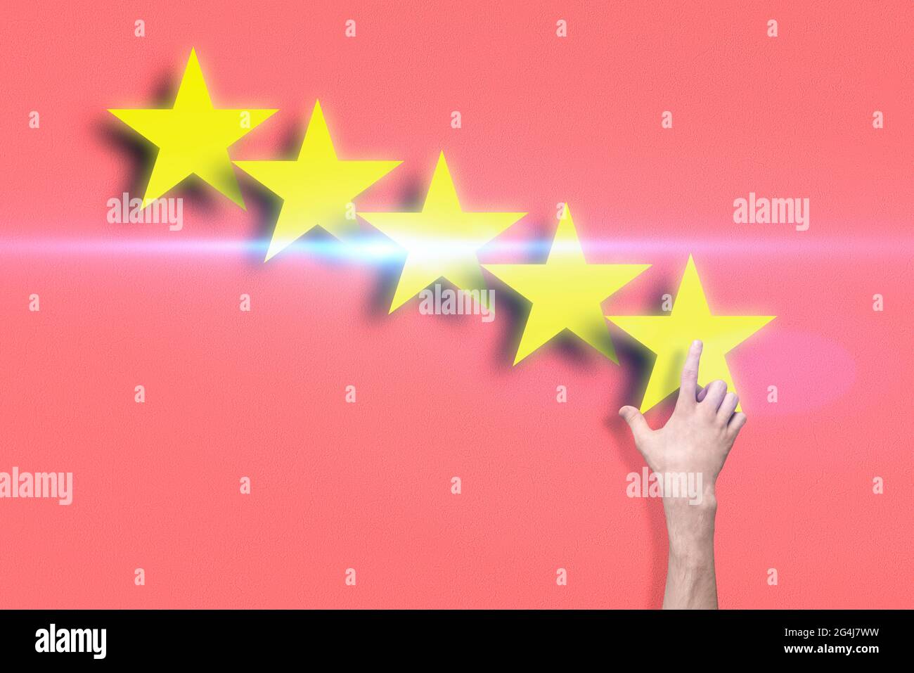 finger hand gives the five star raiting, user satisfaction concept ...
