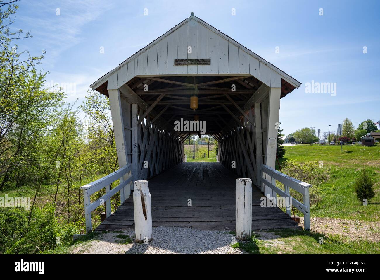 St. Charles, Iowa - May 4, 2021: The Imes Covered bridge, gateway to ...
