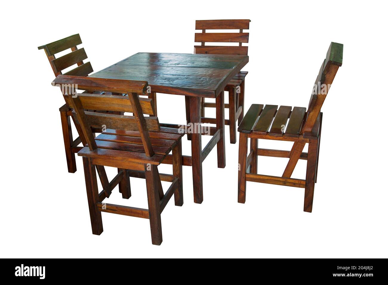 Wooden table and chairs set isolated on white background, work with ...