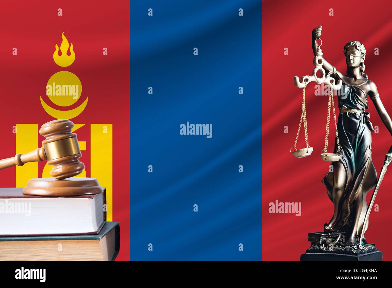 Law and justice in Mongolia. Statue of themis and the gavel of the ...