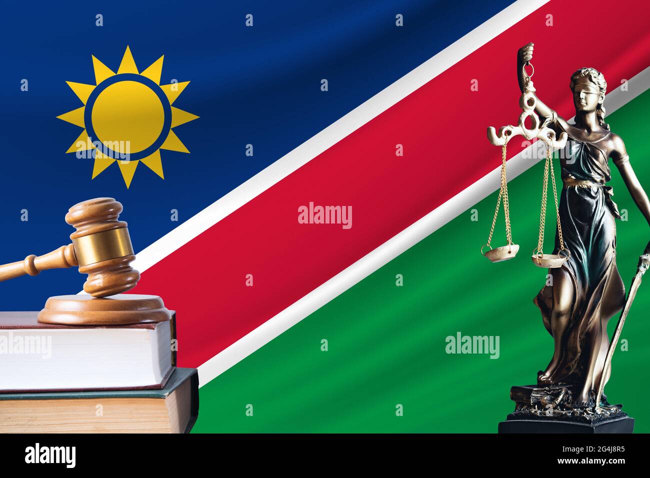 Law and justice in Namibia. Statue of themis and the gavel of the judge ...
