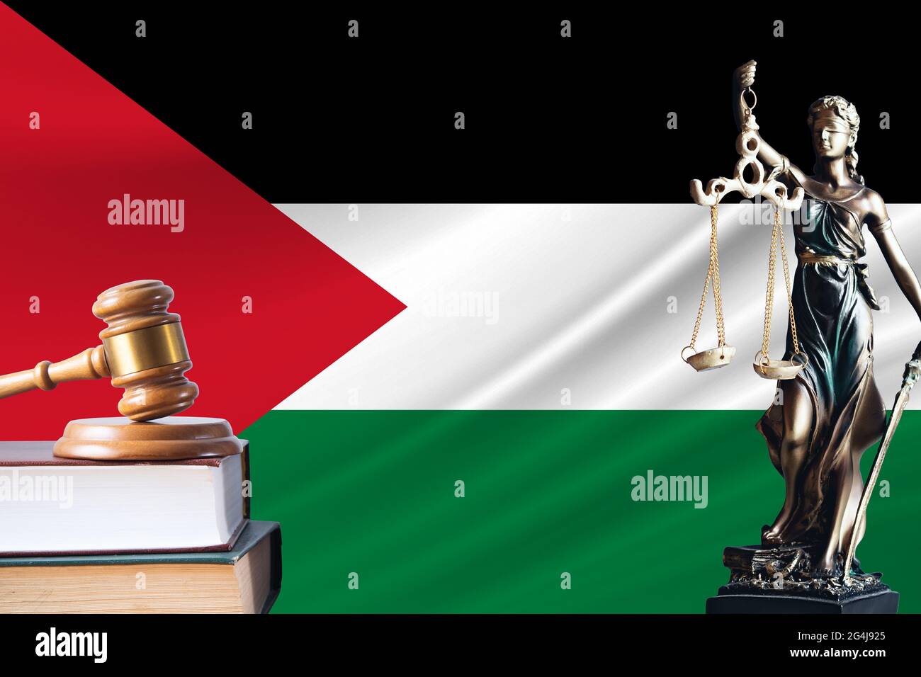 Law and justice in Palestinian state. Statue of themis and the gavel of ...
