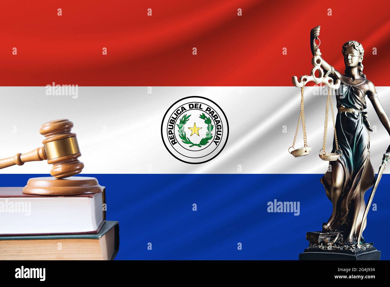 Law and justice in Paraguay. Statue of themis and the gavel of the ...