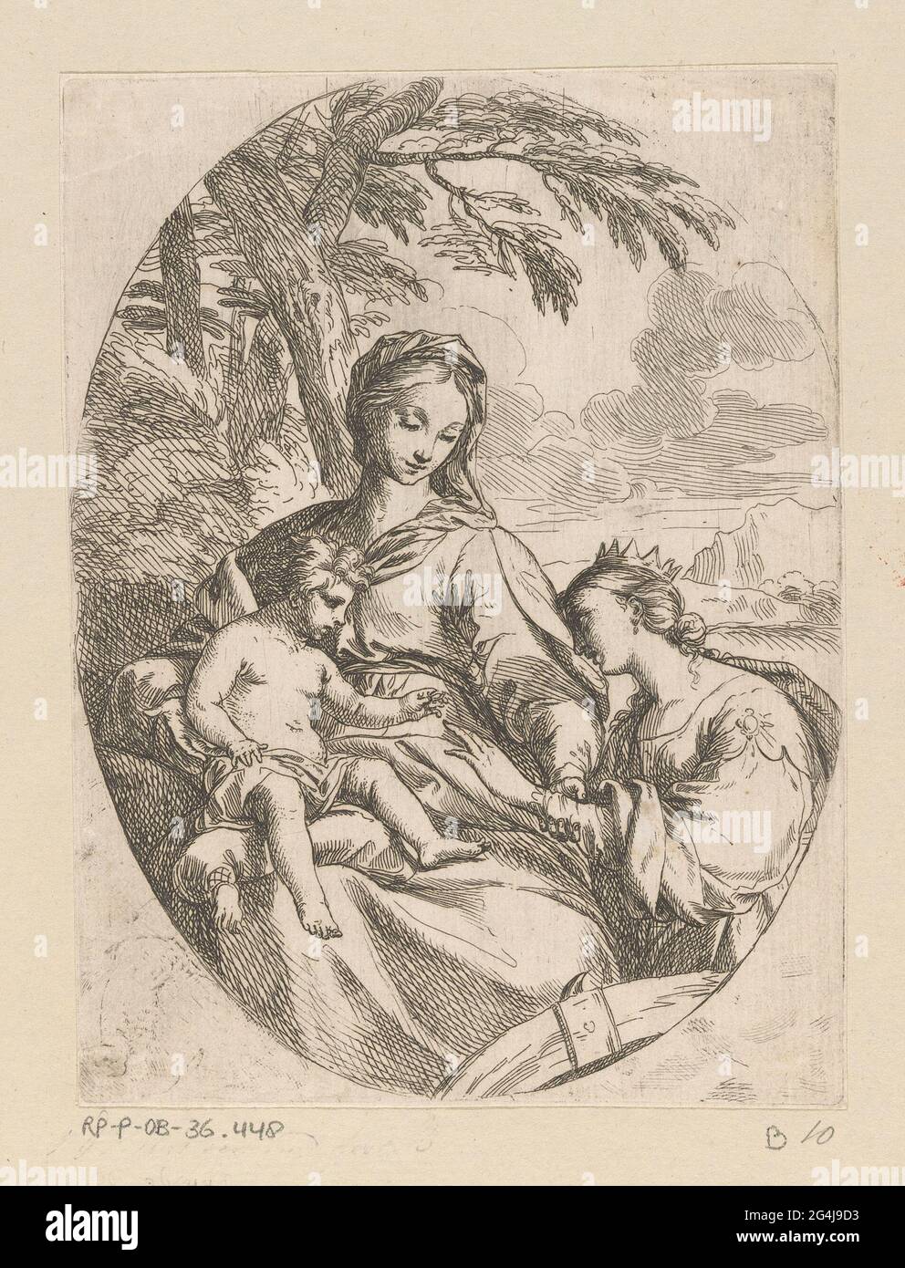 Mystical marriage of the Saint Catharina. Maria is in a landscape with ...