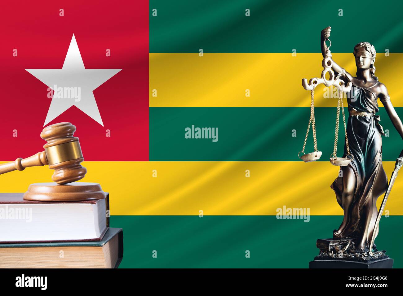 Law and justice in Togo. Statue of themis and the gavel of the judge ...