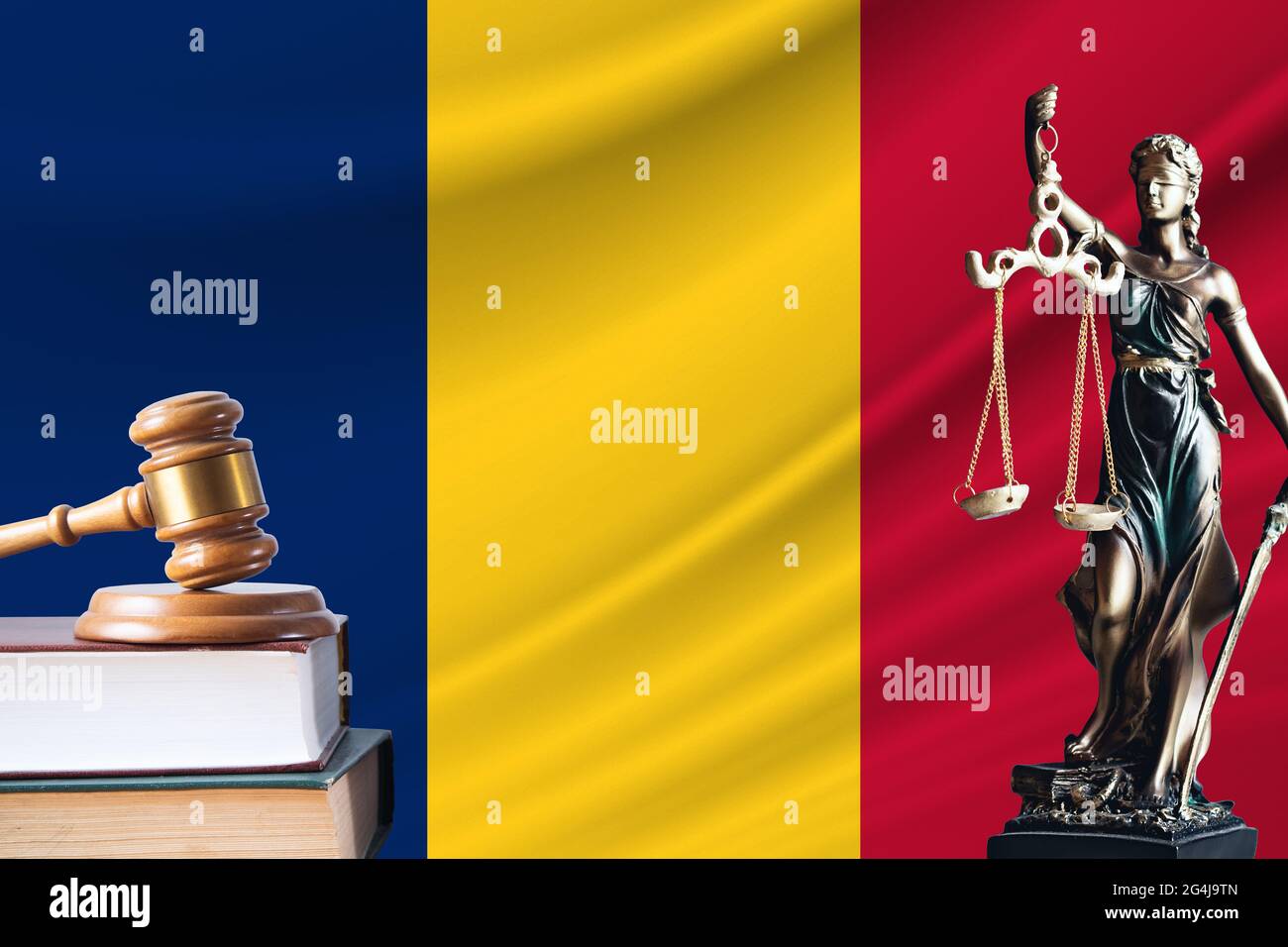 Law and justice in Chad. Statue of themis and the gavel of the judge ...