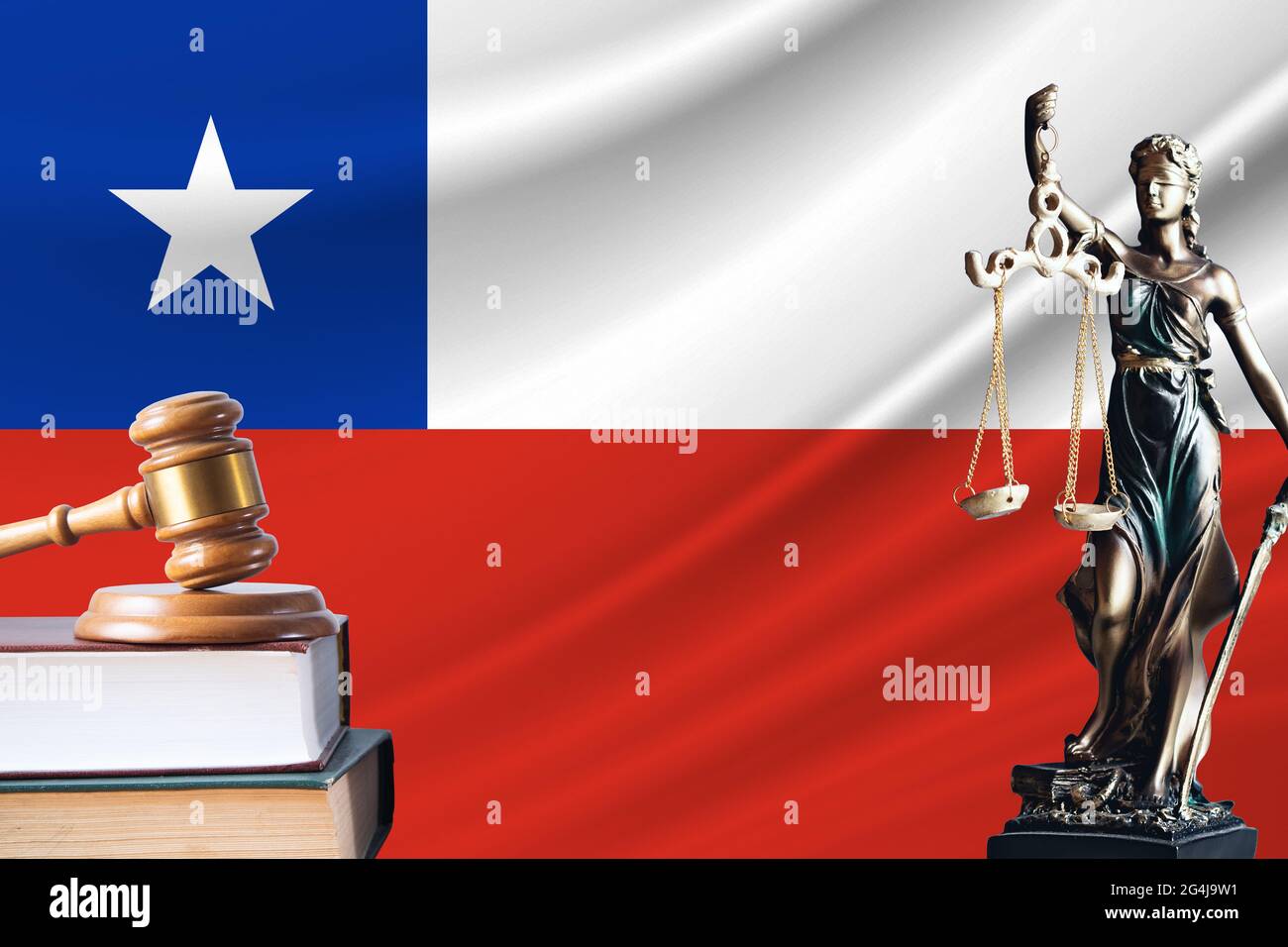 Law and justice in Chile. Statue of themis and the gavel of the judge ...