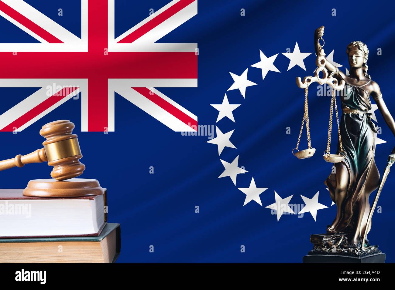 Law and justice in Cook Islands. Statue of themis and the gavel of the ...