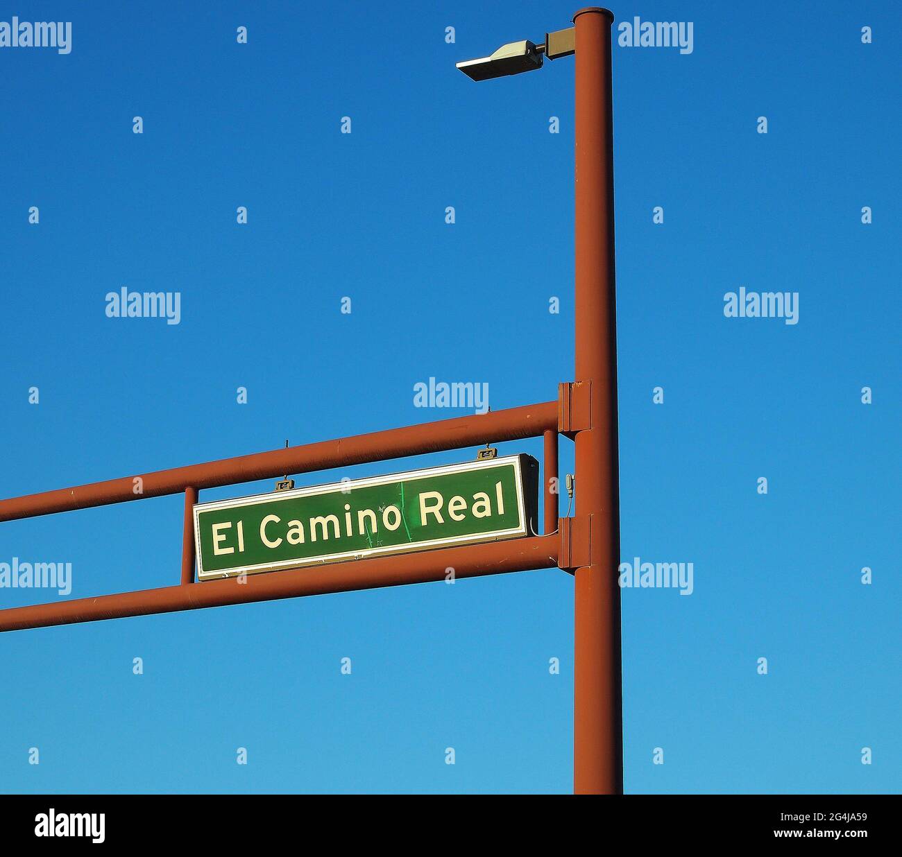 El Camino Real road sign and traffic light in California Stock Photo ...