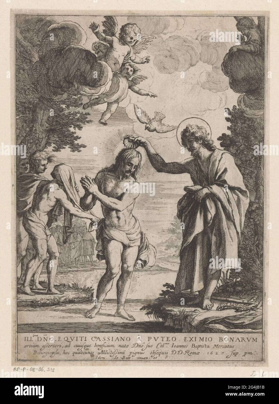 Baptism of Christ. Christ is baptized by John the Baptist in the Jordaan River. Above floating ...
