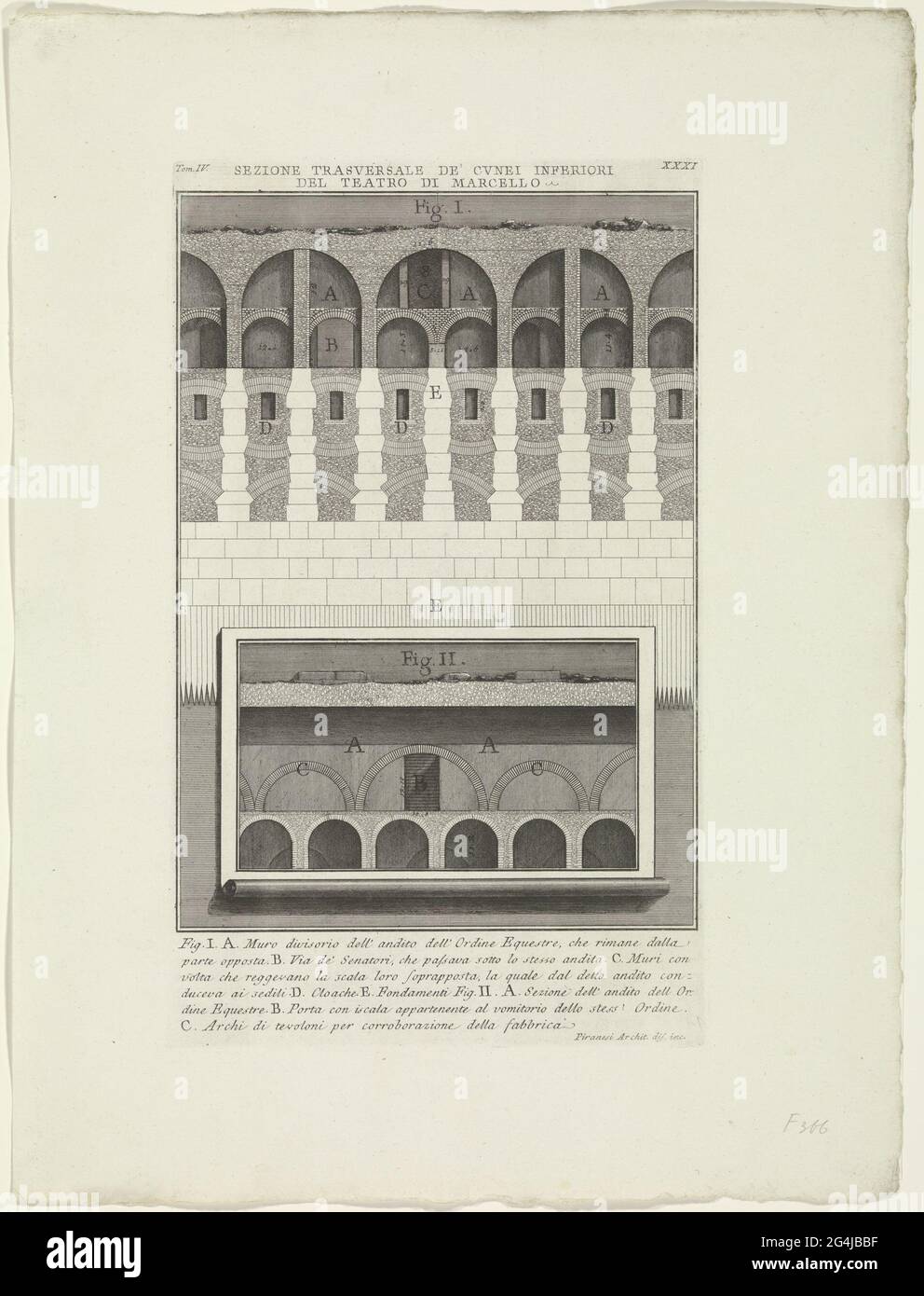Cross-section of the Marcellus theater in Rome; Sezione trasversal de ...