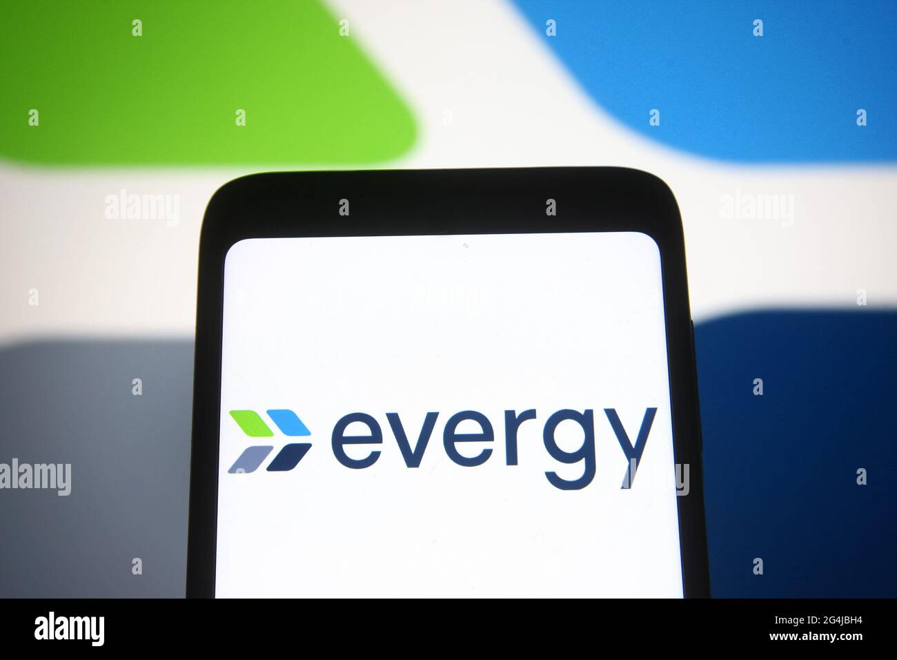 In this photo illustration an Evergy logo of an US electric services ...