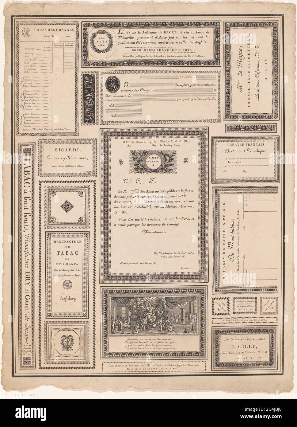 Examples of printed matter manufactured by Joseph Gillé in Paris. Leaf ...