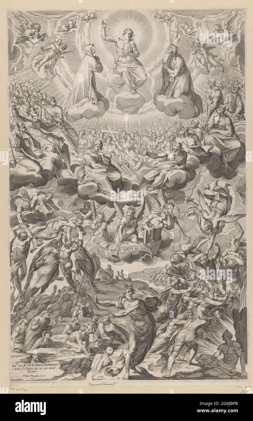 Last judgement. Christ as a judge on a cloud lot, flanked by Maria and ...