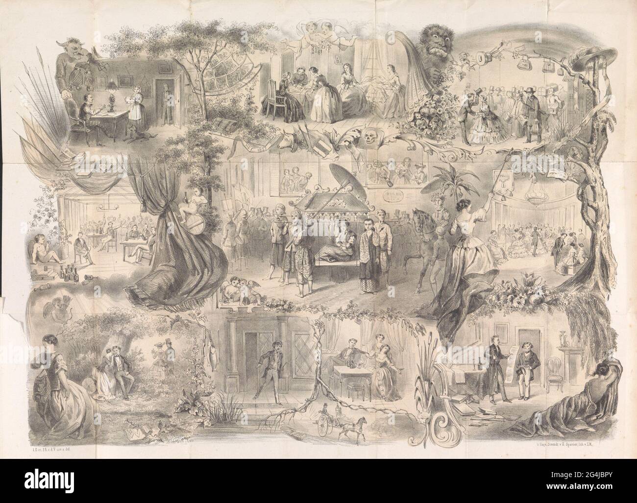 Cartoon in Delft student almanac, 1858. Sheet with different ...