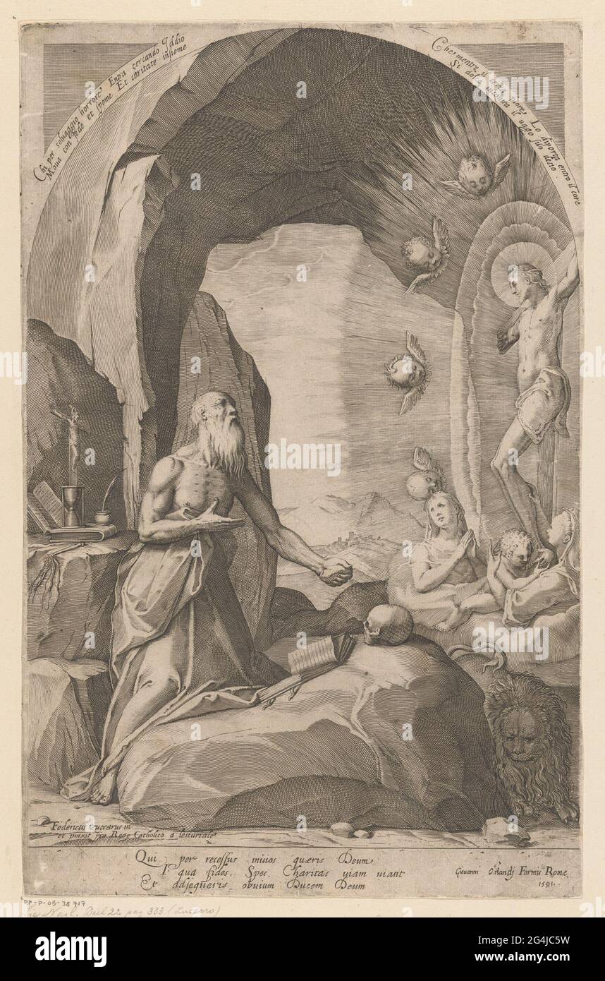 Saint Hieronymus in the wilderness. The holy hieronymus in a cave for a ...