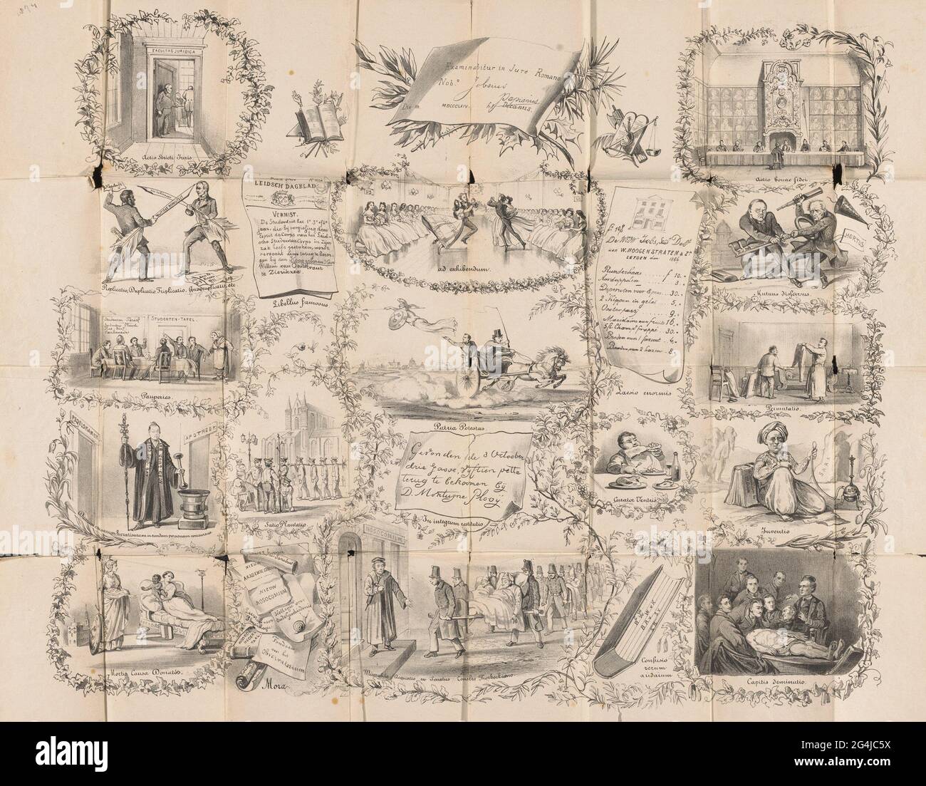 Cartoon in Leiden student almanak, 1865. Cartoon with many different ...