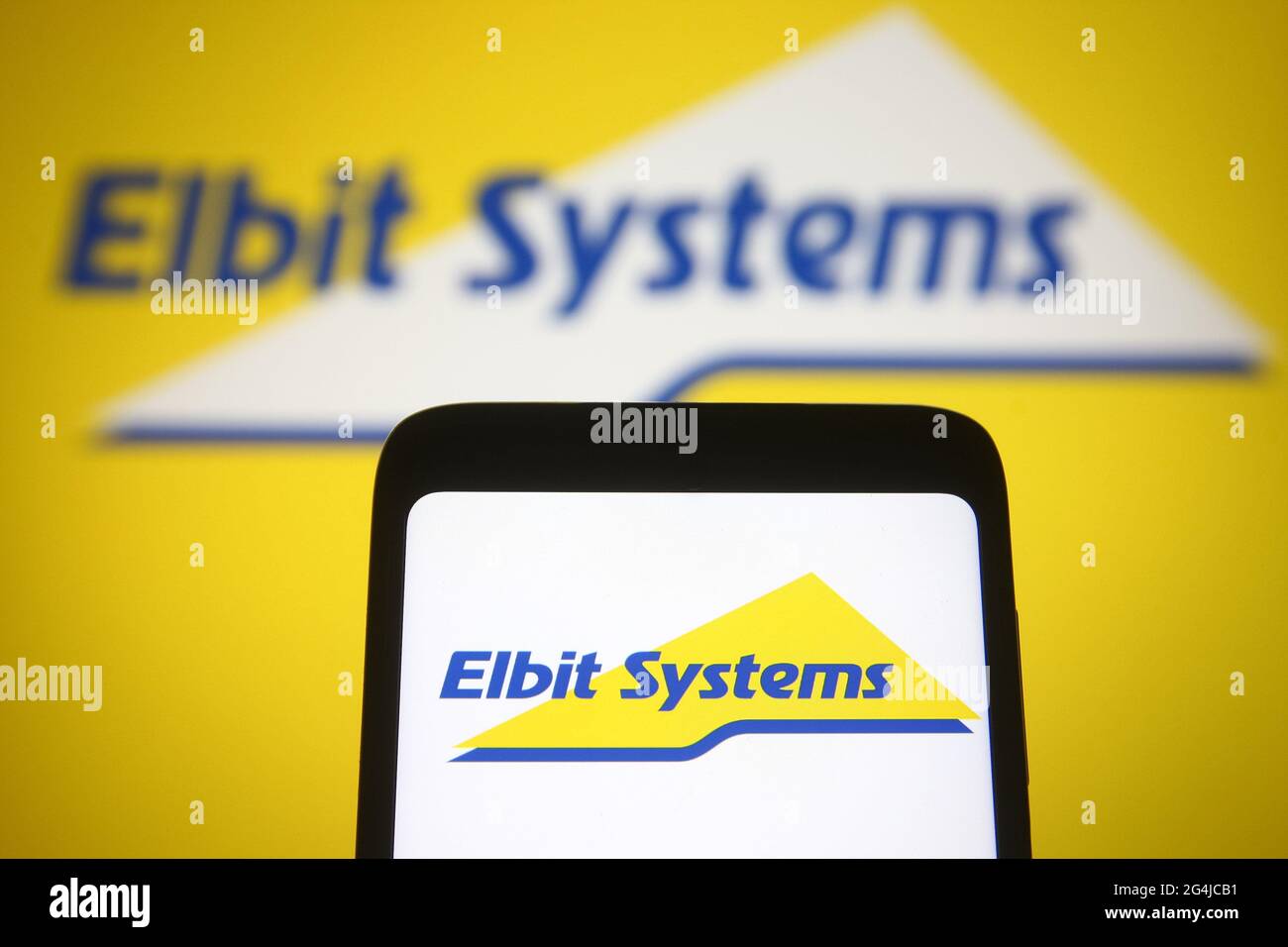 In this photo illustration an Elbit Systems logo is seen on a ...