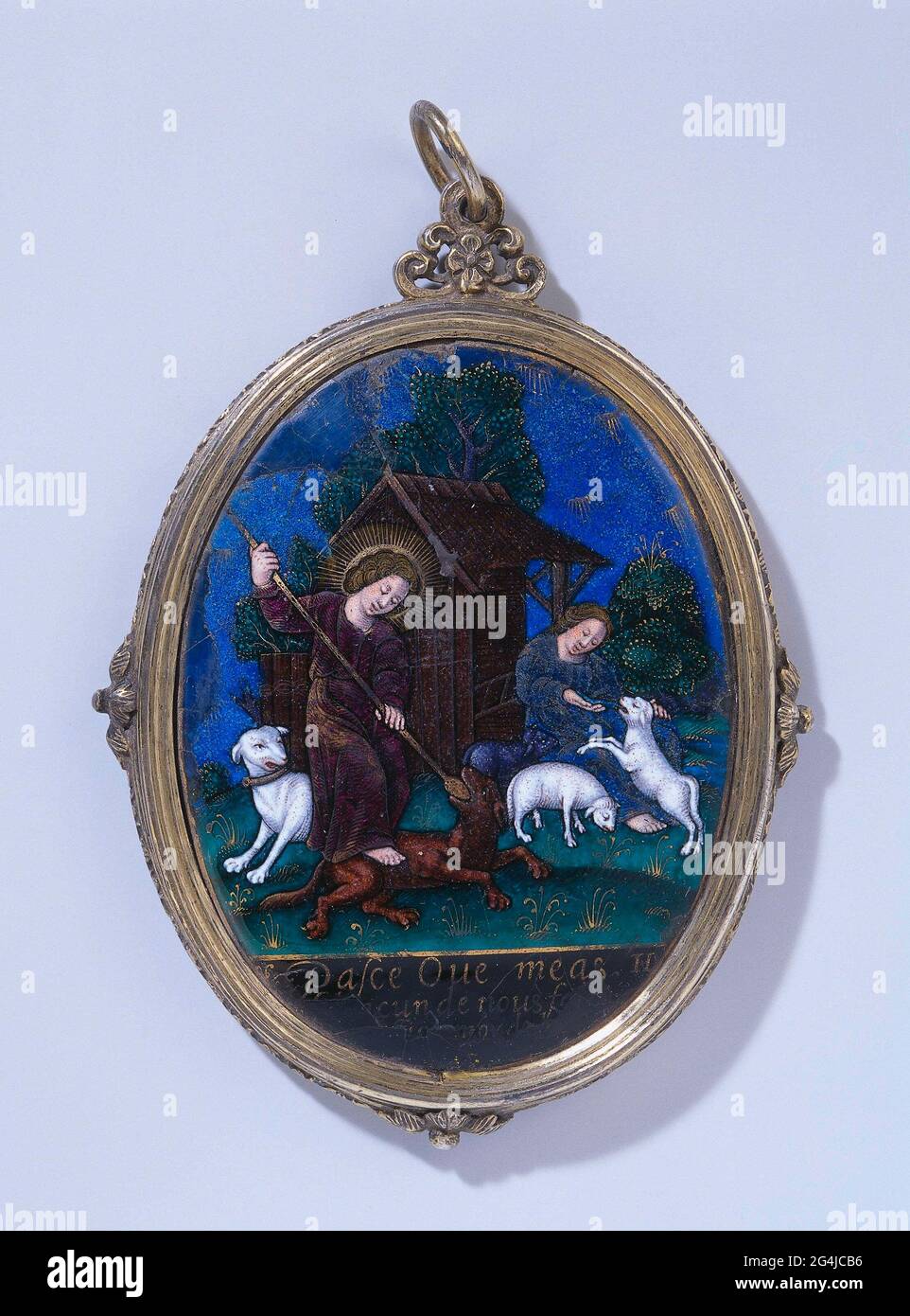 . The colourful enamel on this copper hand mirror represents Christ as ...