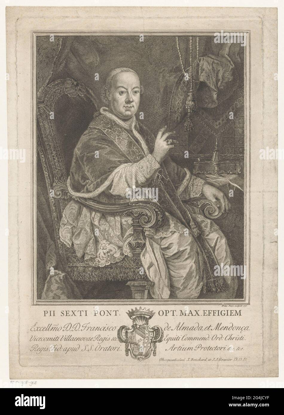 Portrait of Pope Pius VI. Title, assignment and coat of arms in ...