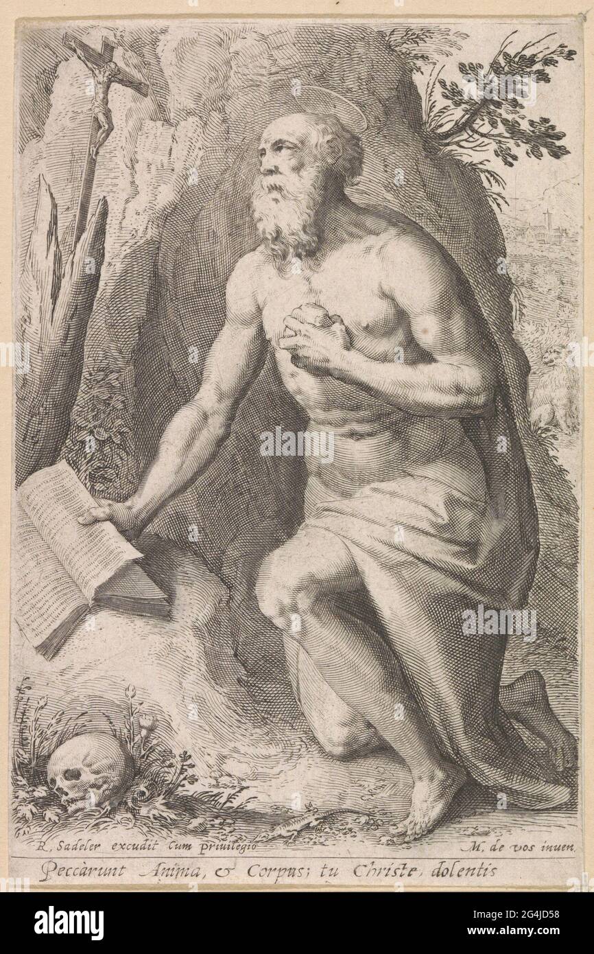 Holy Hieronymus. The H. Hieronymus in the wilderness. He strikes his ...