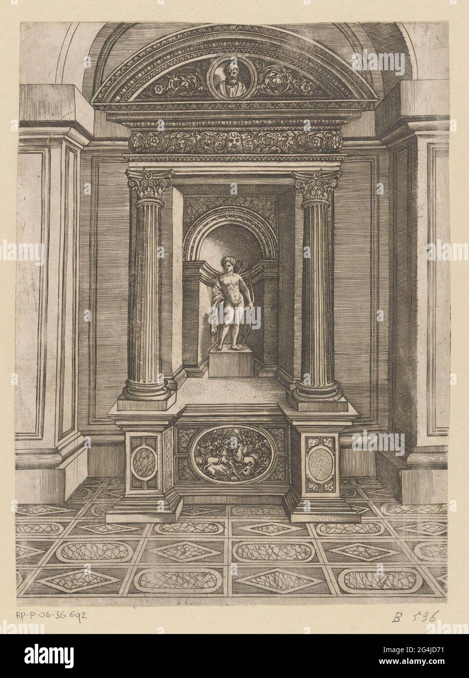 Altar from Amor. An architectural room with an altar in a niche. On the ...