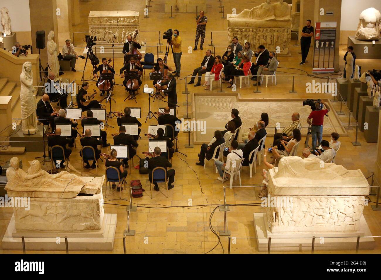 Beirut, Lebanon. 21st June, 2021. Musicians play inside the Beirut ...