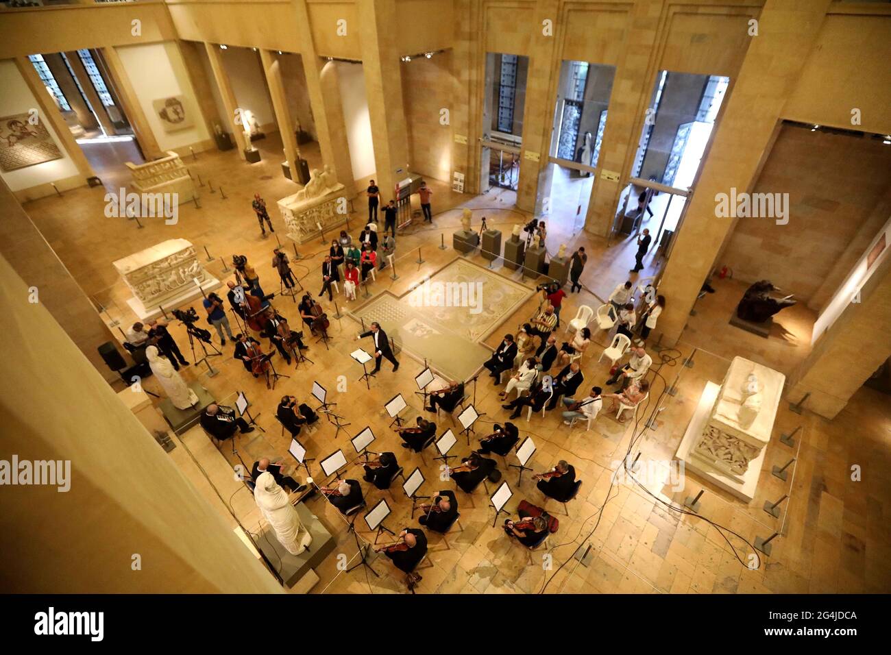 Beirut, Lebanon. 21st June, 2021. Musicians play inside the Beirut ...