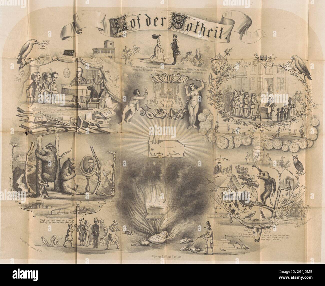 Cartoon in Delft student almanac, 1869; Praise of Zotheit. Leaf with ...