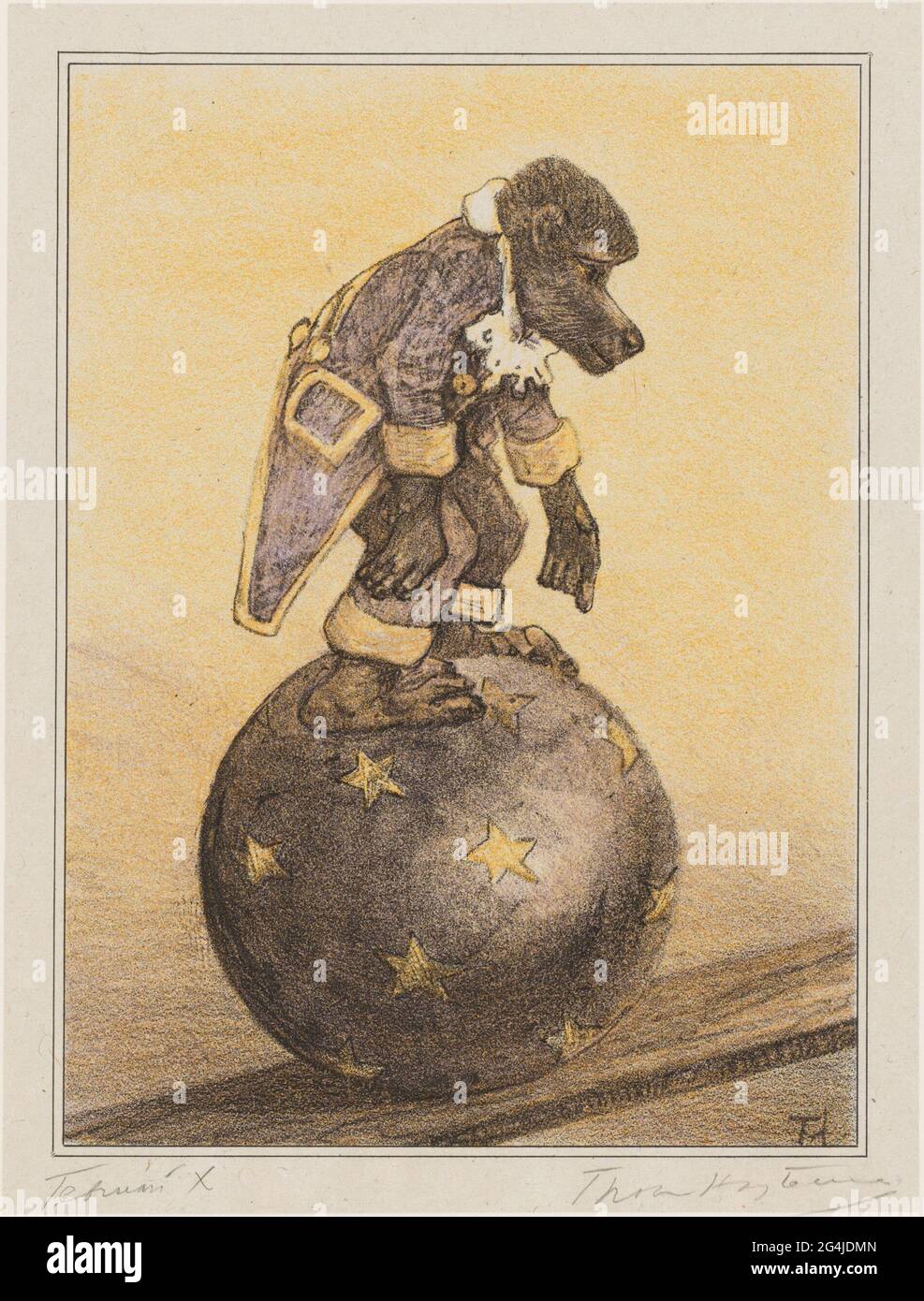 Monkey on ball. The monkey is dressed and balances on a ball Stock ...