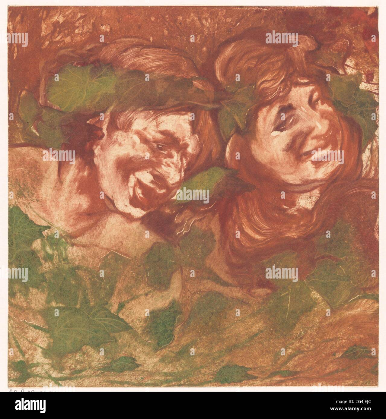 Two bacchants surrounded by ivy leaves. Two bacchants or maenads ...