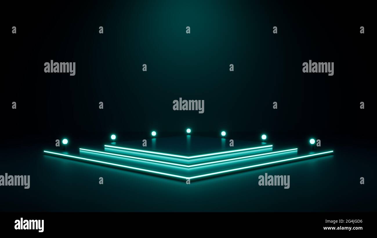 Futuristic mock up scene with showcase, abstract blue neon futuristic ...