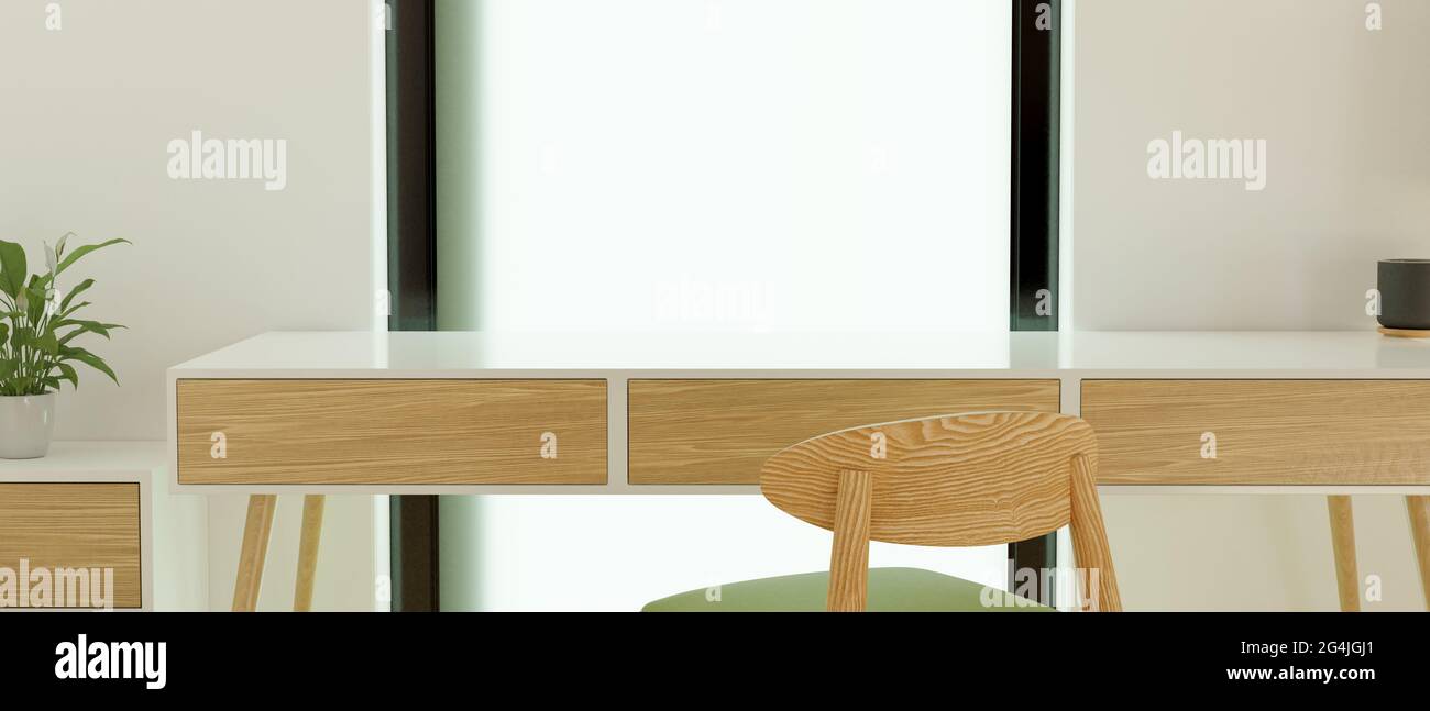 The empty table in living room with chair and decorations, 3D rendering ...