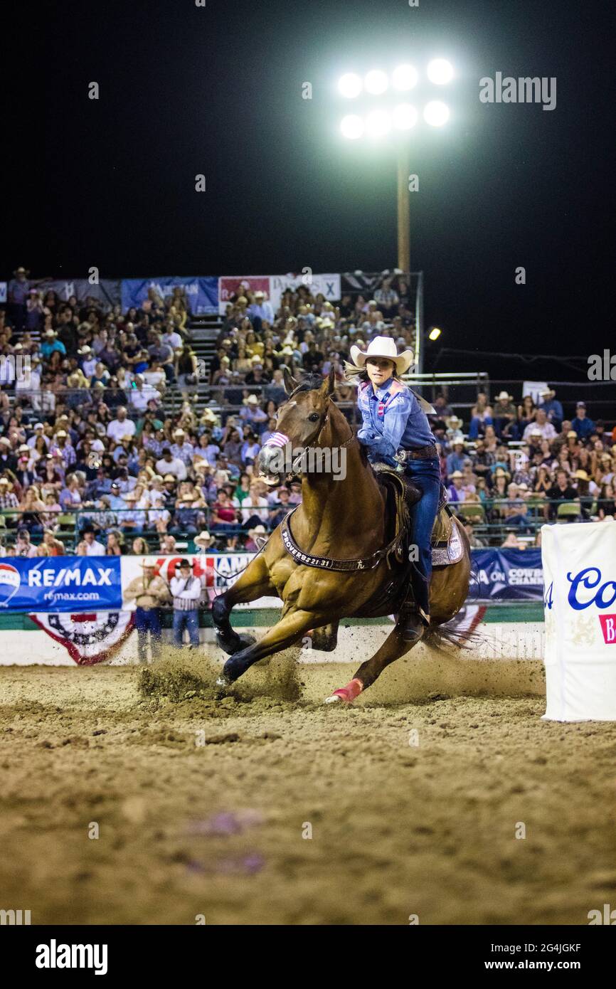 Reno, United States. 20th June, 2021. Stevi Hillman during the barrel ...