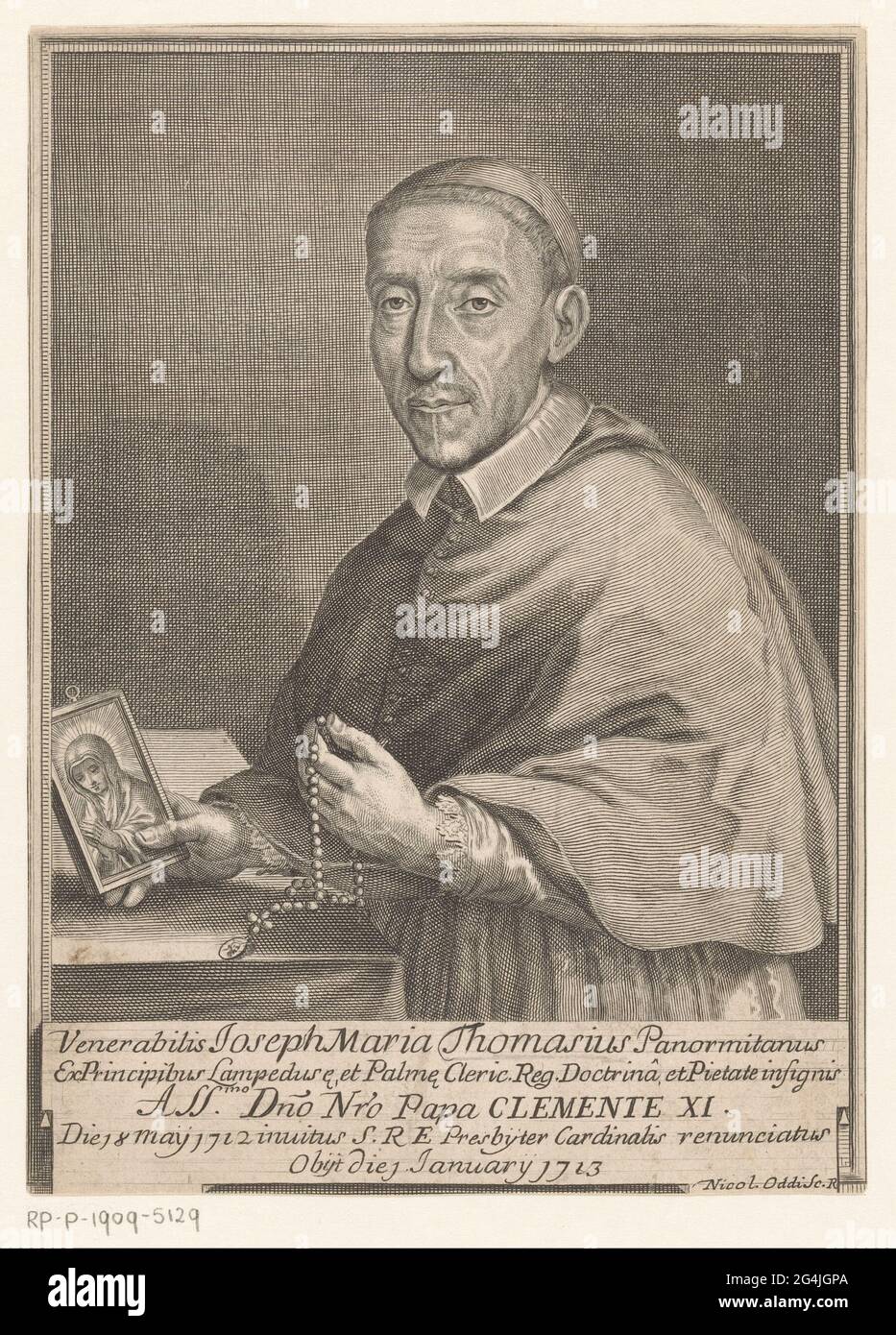 Portrait of Cardinal Joseph Maria Thomasius. In the undermarge a five ...