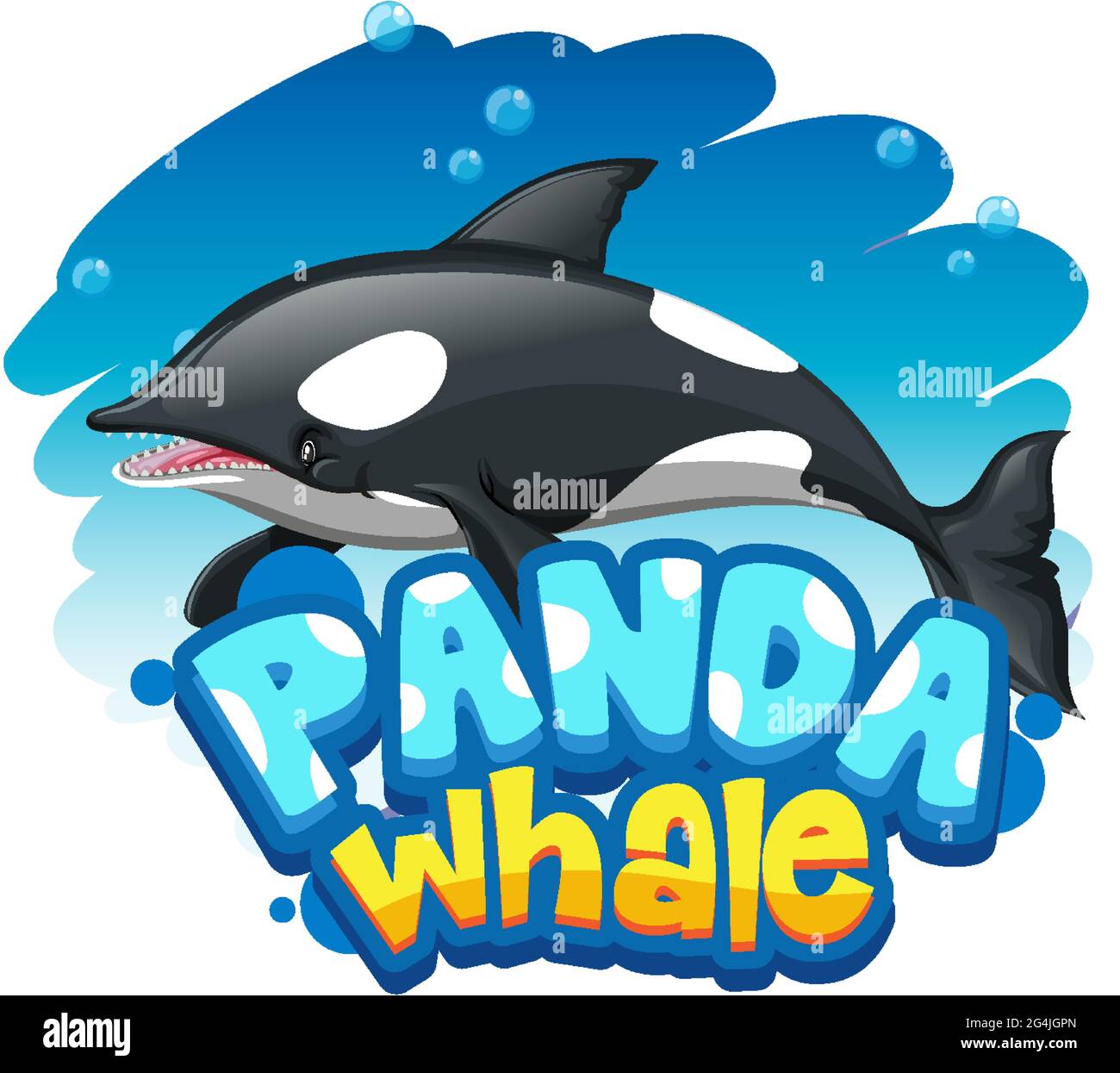 Orca or Killer Whale cartoon character with Panda Whale font banner ...