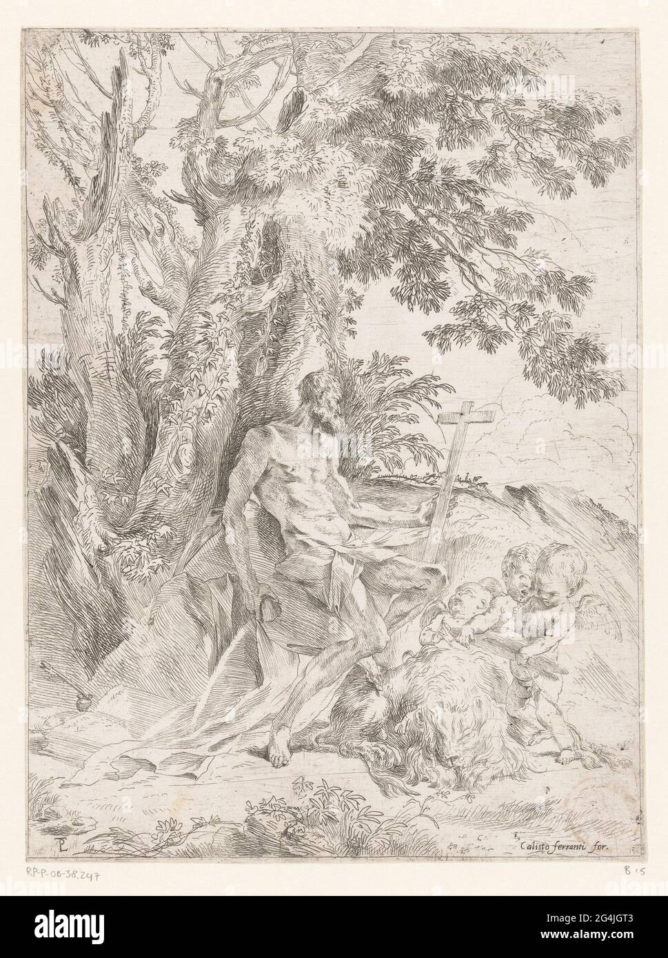Saint Hieronymus in the wilderness. In a landscape, the sacred ...
