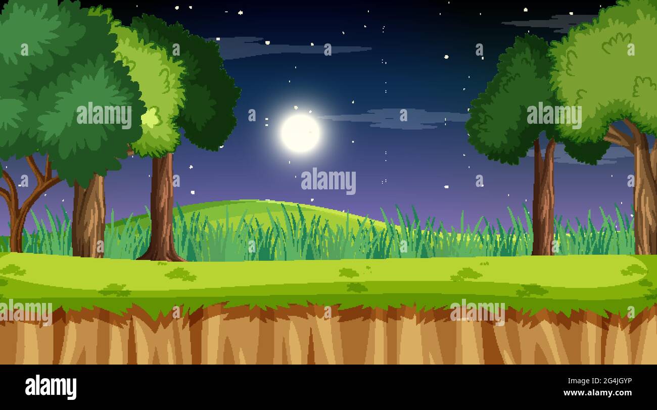 Nature forest landscape at night scene illustration Stock Vector Image ...