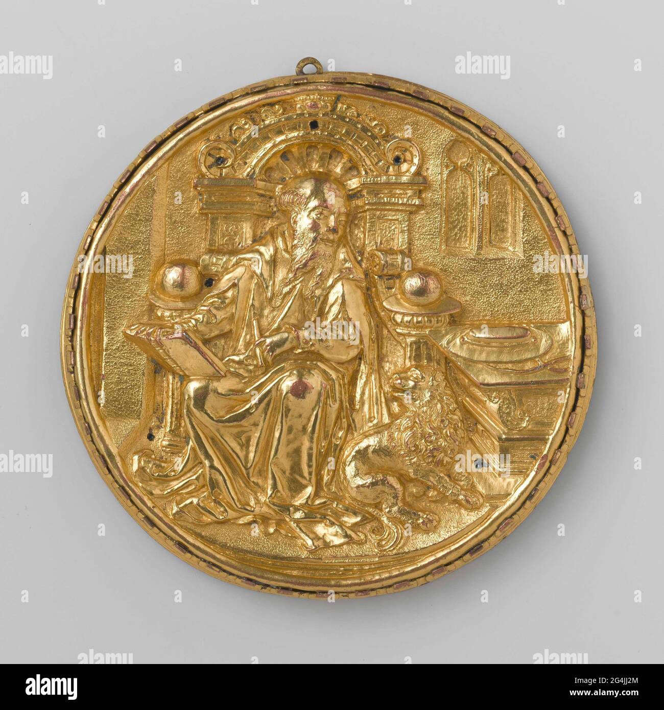 . Round medallion represents the Holy Hieronymus. The saint is on a ...