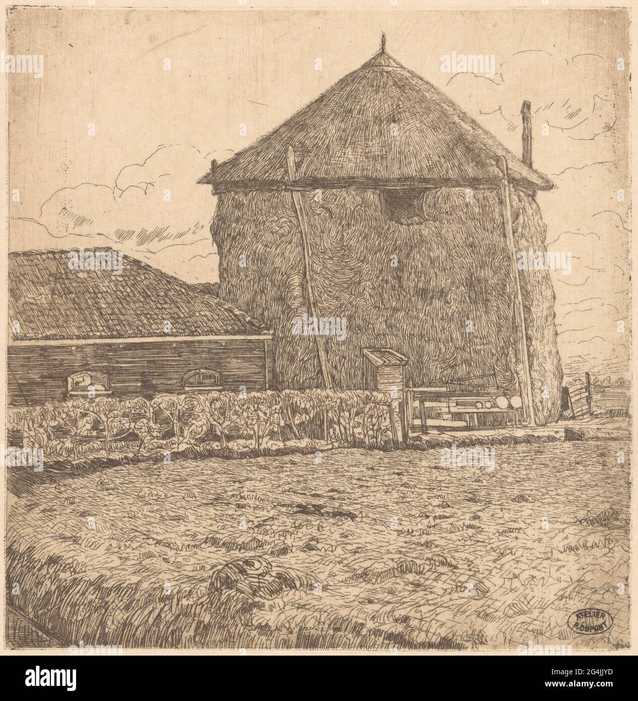 Farm with hay man Stock Photo - Alamy