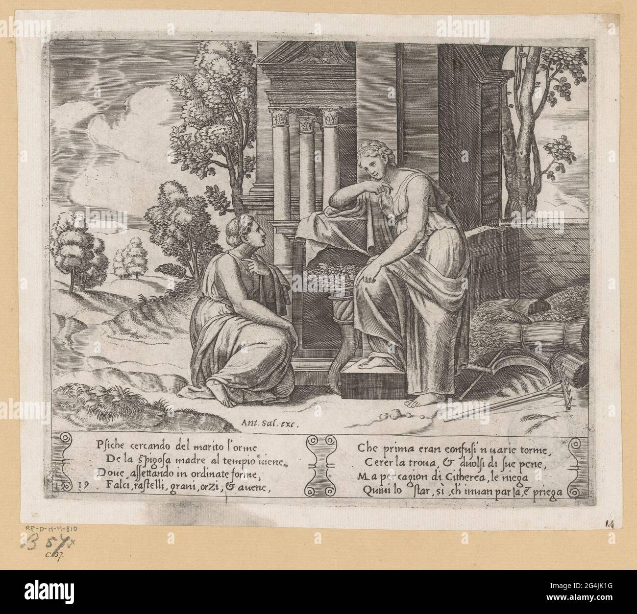 Ceres refuses help to psyche; Story of Amor and Psyche. On the left the ...