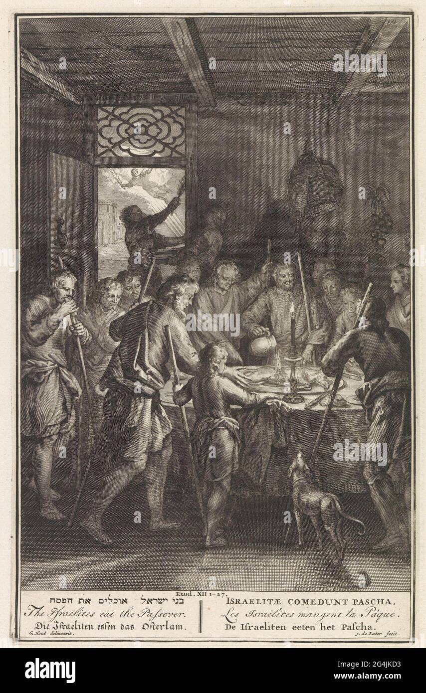 Passover celebration in Egypt. The Israelites are around a table and ...