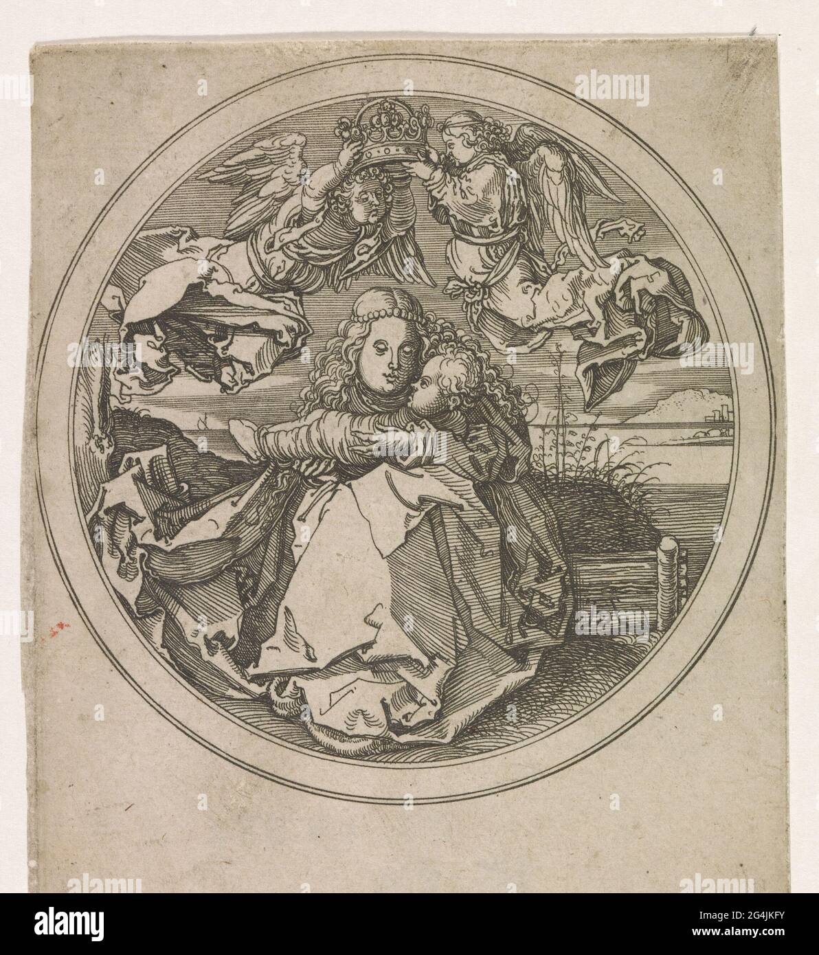 Maria crowned by two angels. Maria is in her arms with the Christ child ...