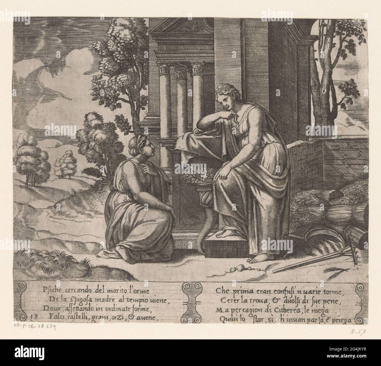 Ceres refuses help to psyche; Story of Amor and Psyche. On the left the ...