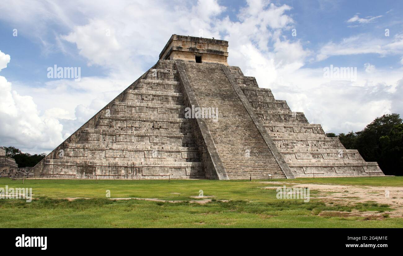 Temple of Kukulcan (El Castillo) dominating the center of the archaeological site, Chichen-Itza ...