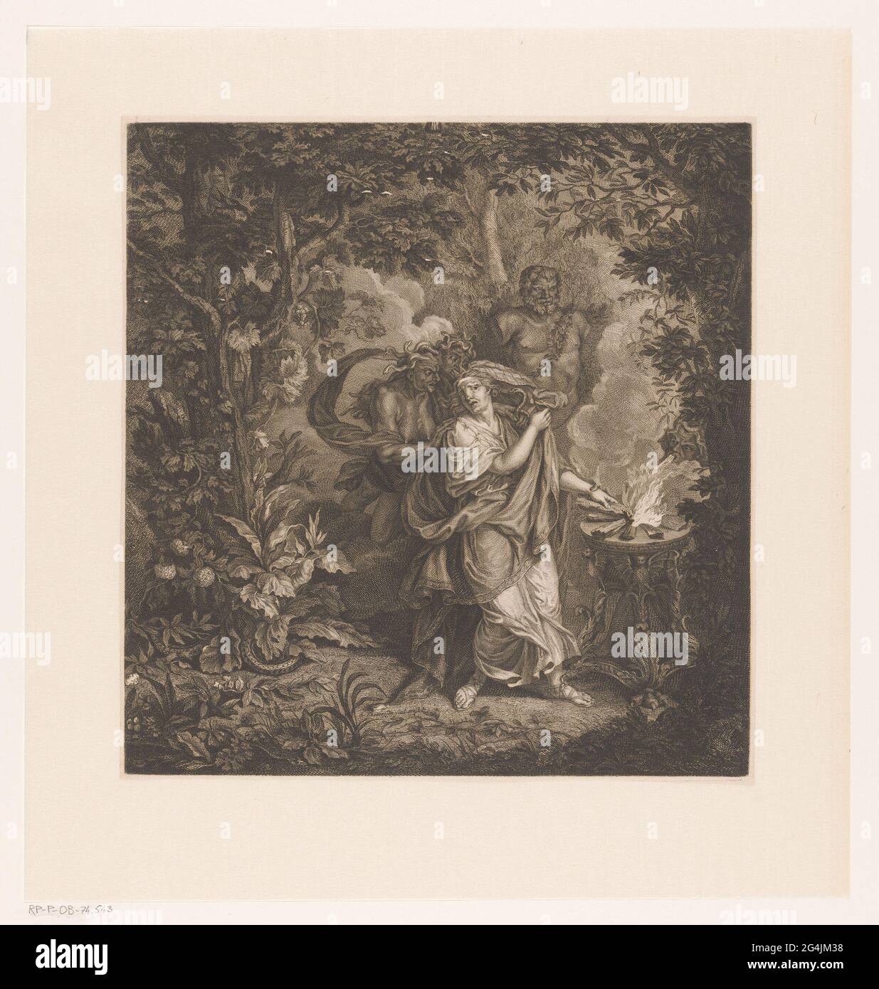 Mythological scene with a sacrificing queen in a forest, possibly ...
