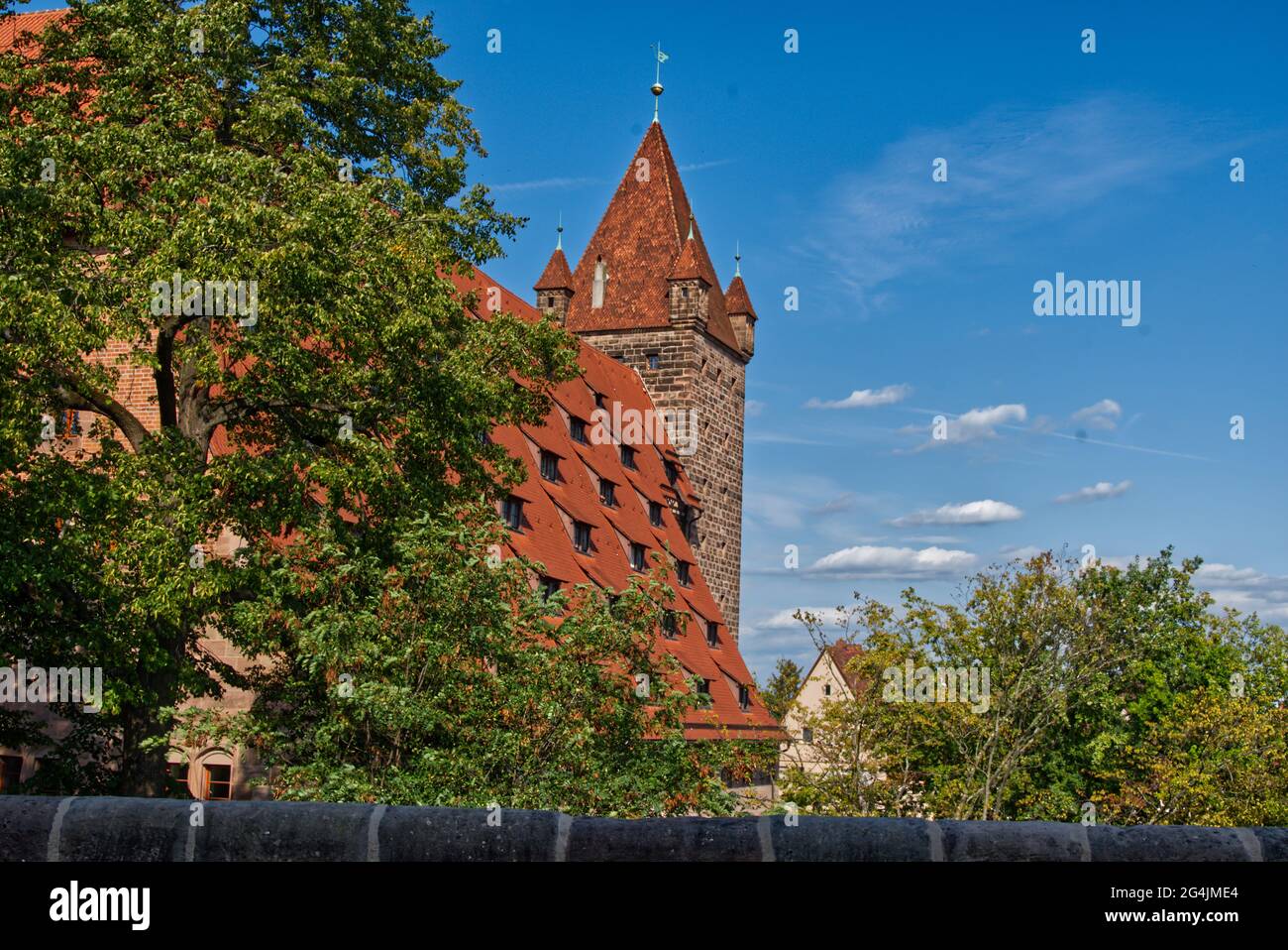 Red brick buildings of historic Nuremberg, Germany on background of the ...