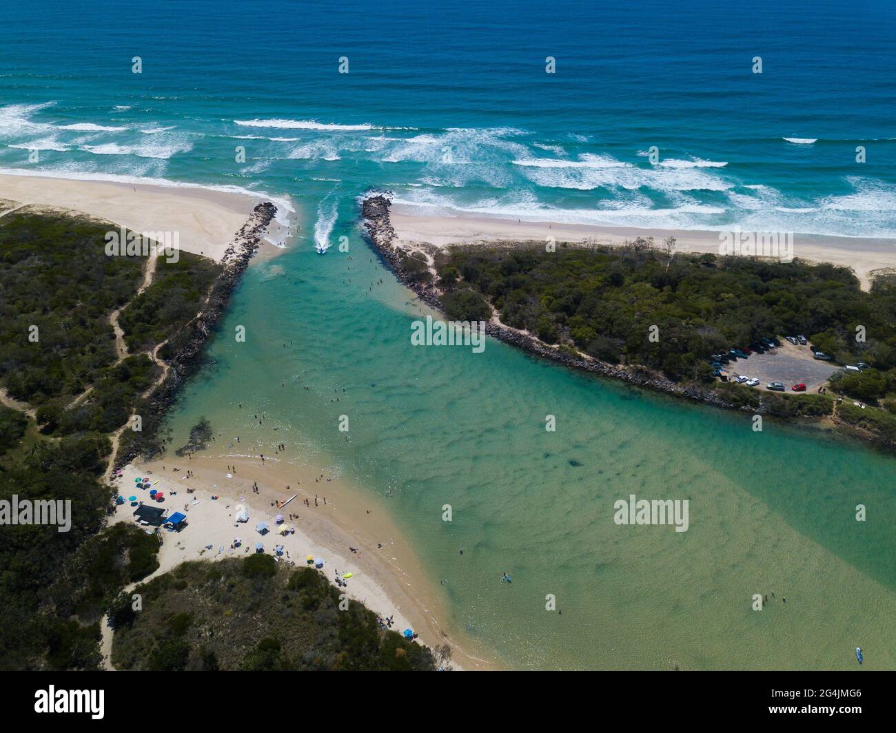 Aerial image of Mooball Creek mouth at Pottsville, NSW Australia Stock ...